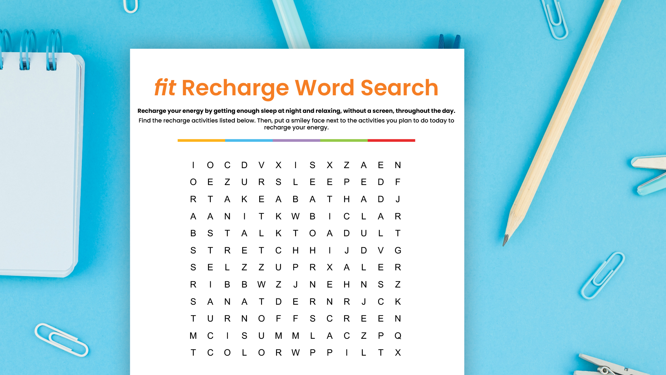 fit Recharge Word Search | Sanford Fit